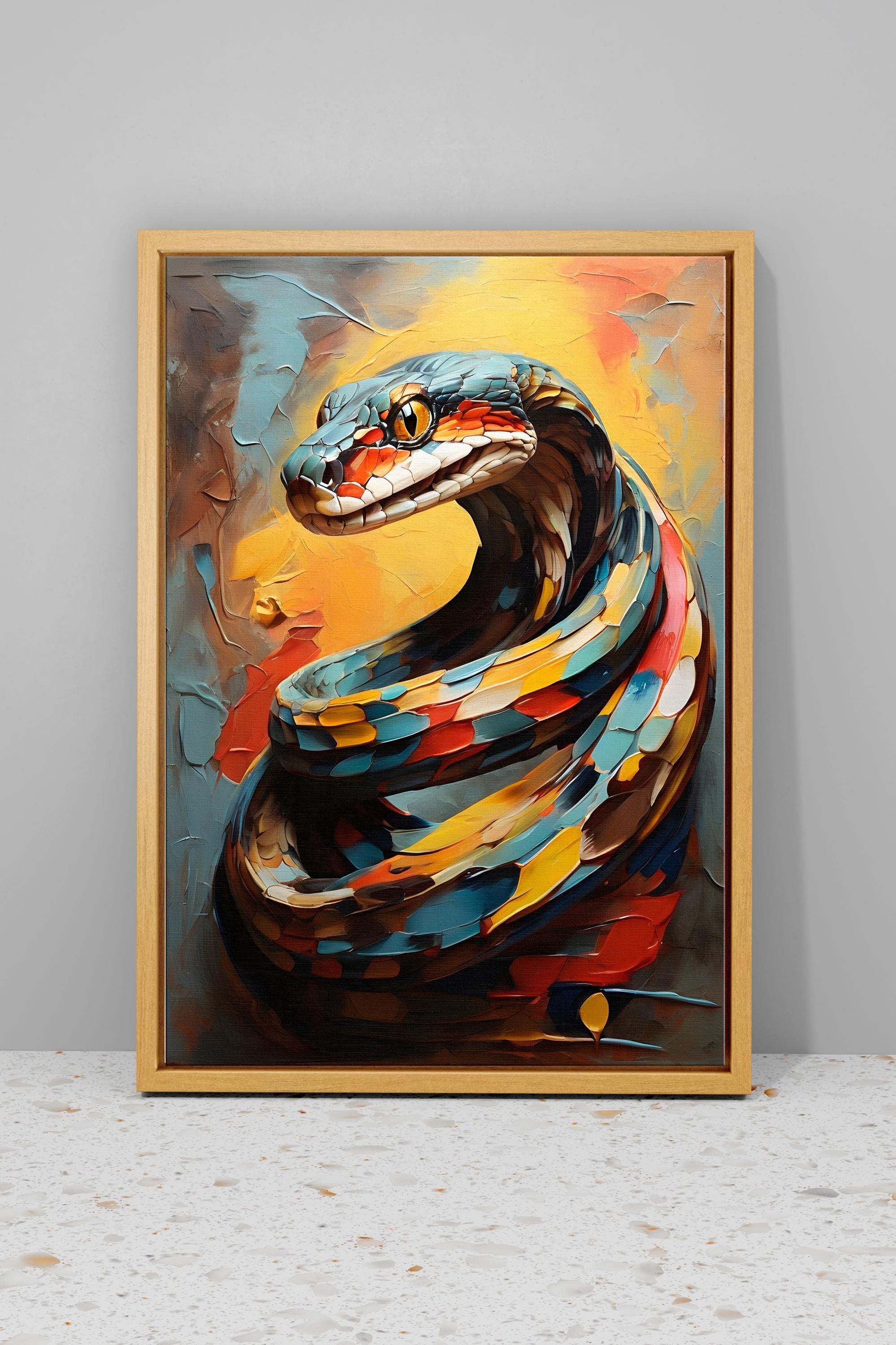 Colorful Snake Oil Painting / Vintage Animal Minimalist Art Prints ...