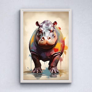 Hippo Painting Print, Hippo Art, Abstract Animal Illustration, Home ...