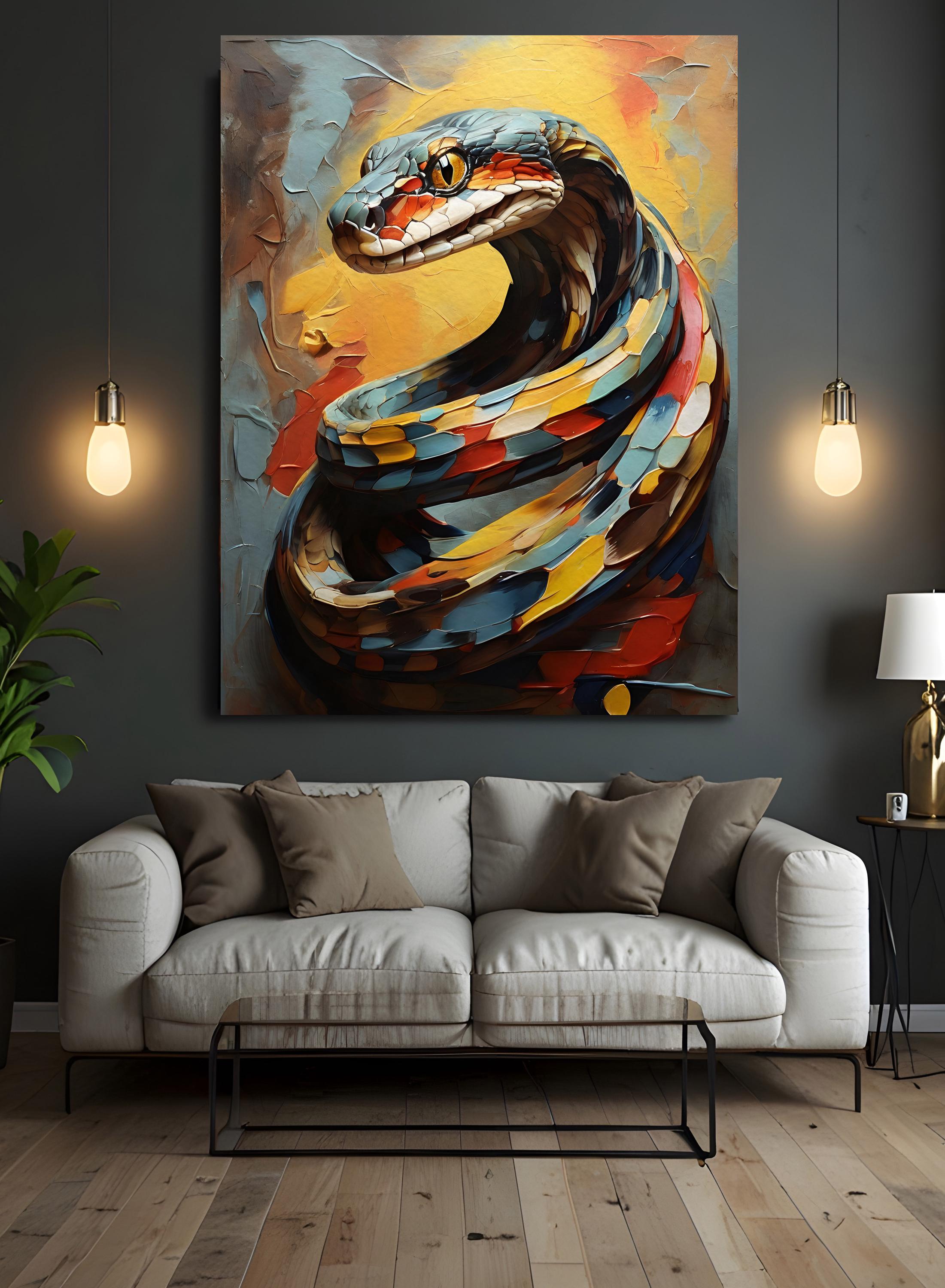 Colorful Snake Oil Painting / Vintage Animal Minimalist Art Prints ...