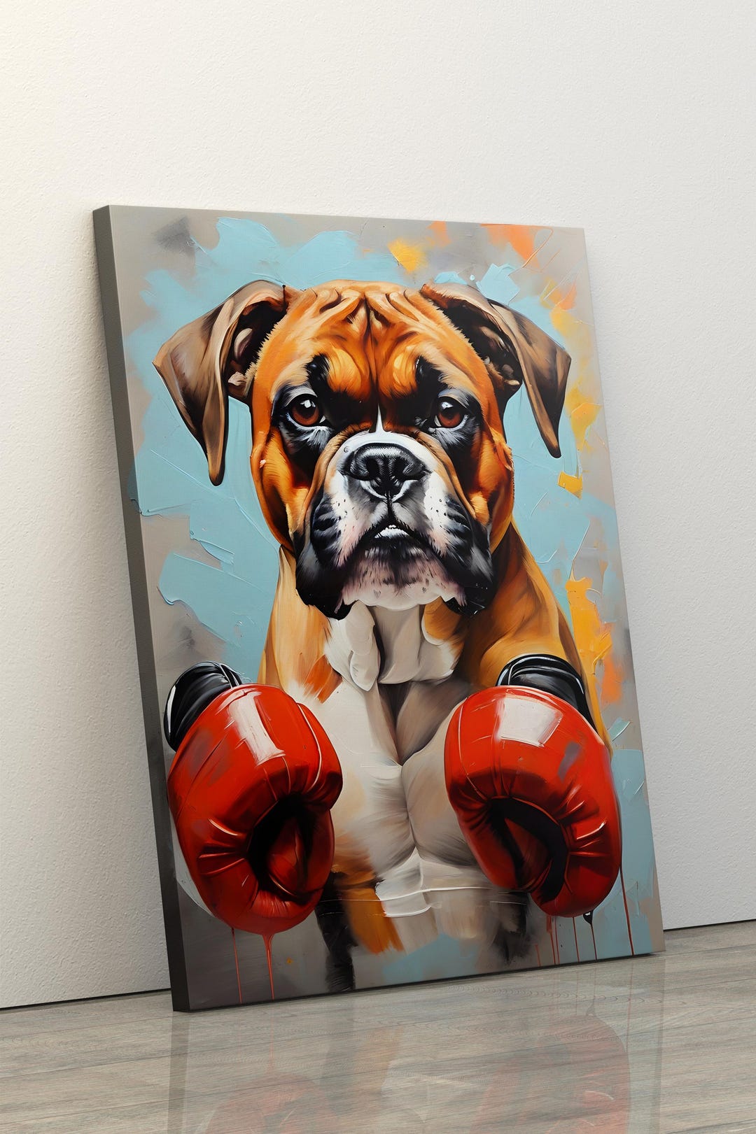 Boxer Boxing Abstract Dog Animal Painting, Framed Canvas Poster, Home ...