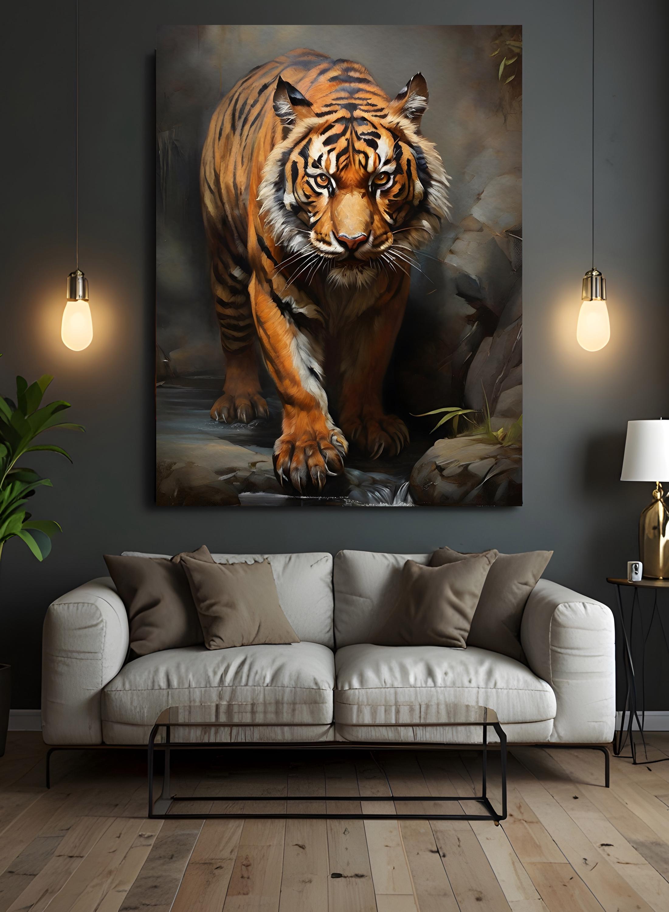 Tiger Oil Painting on Canvas, Large Abstract Tiger Canvas Wall Art ...
