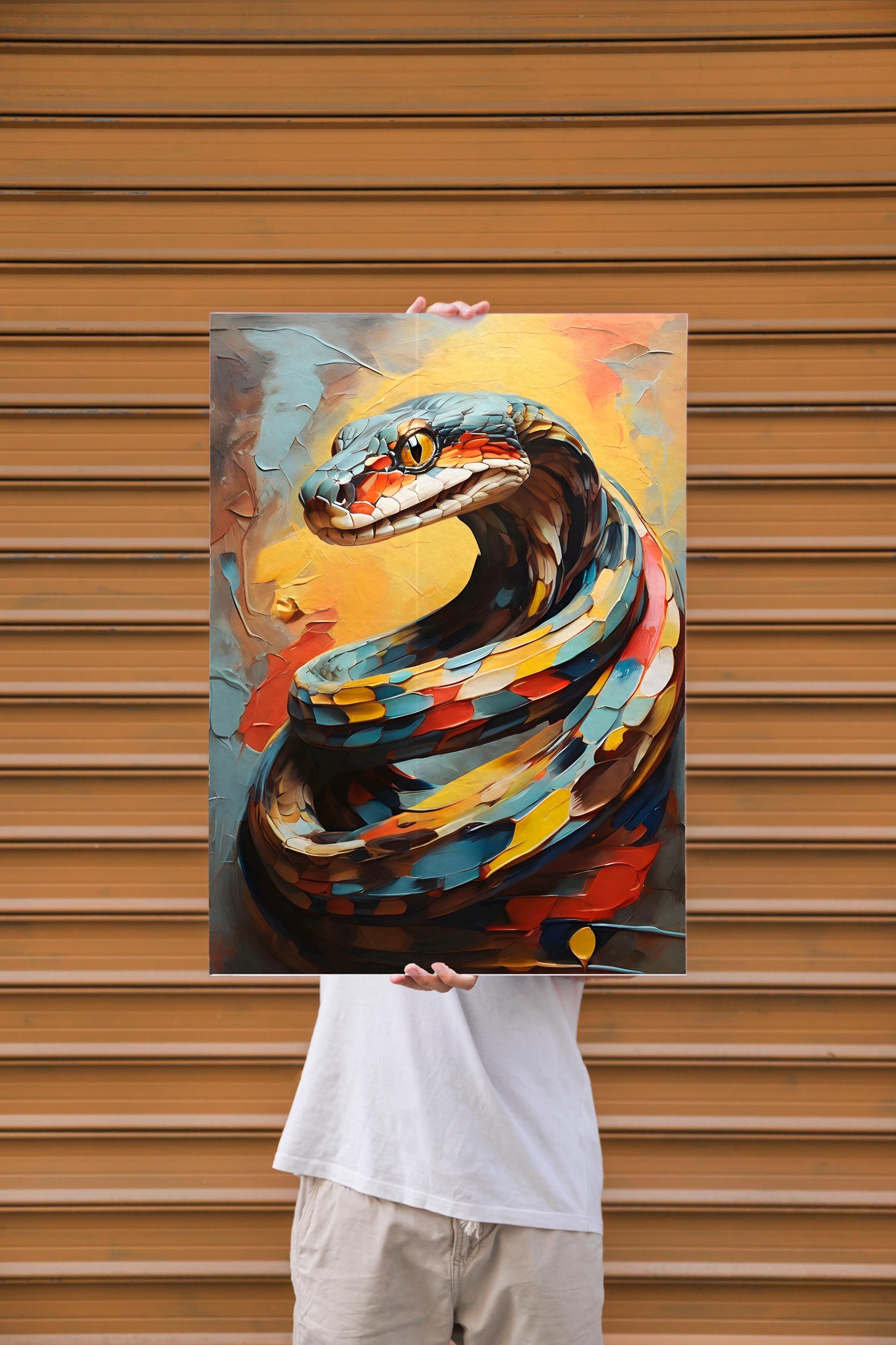 Colorful Snake Oil Painting / Vintage Animal Minimalist Art Prints ...