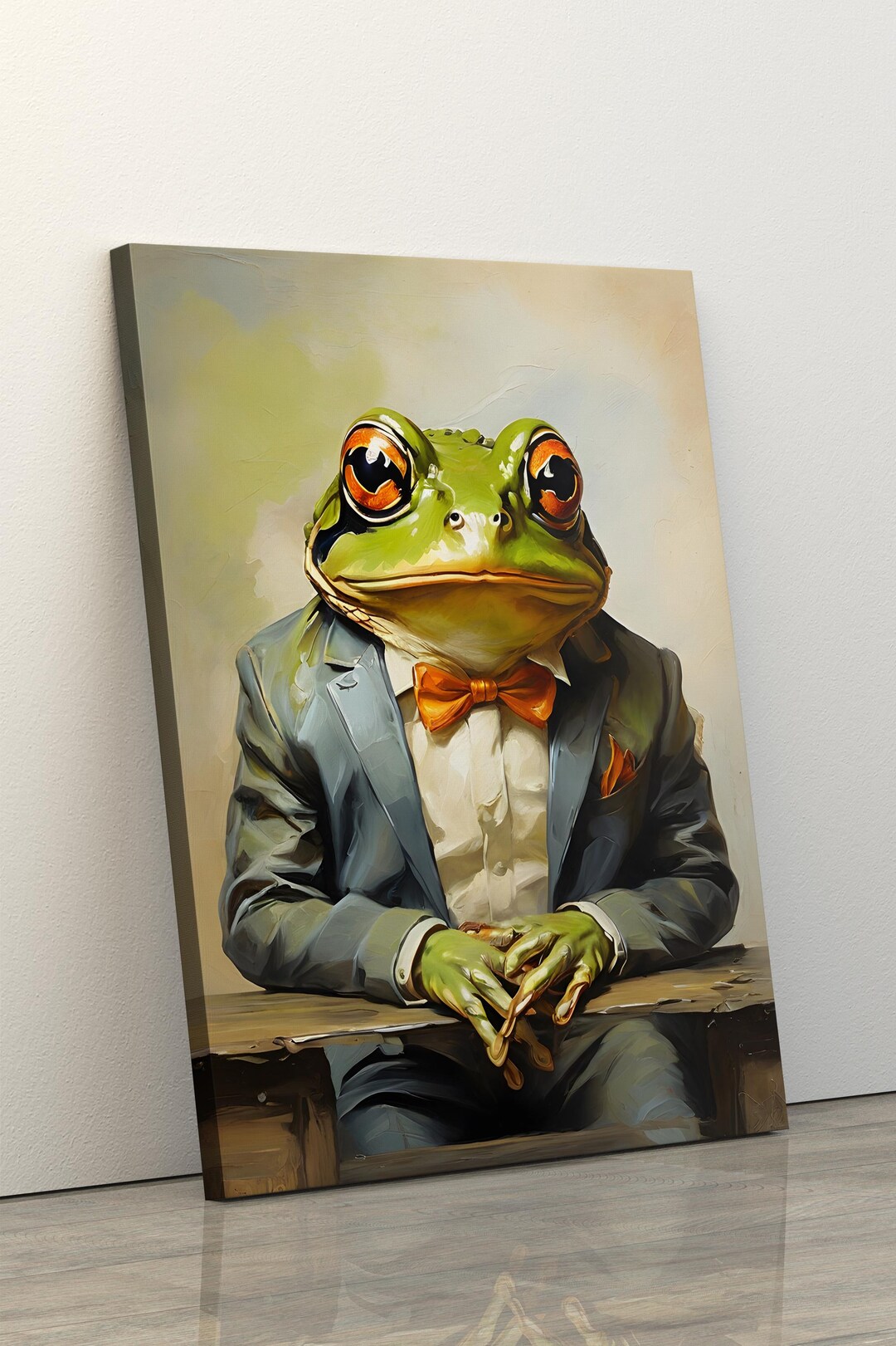 Cute Frog Abstract Painting Wall Art, Framed Canvas Print, Office Room ...
