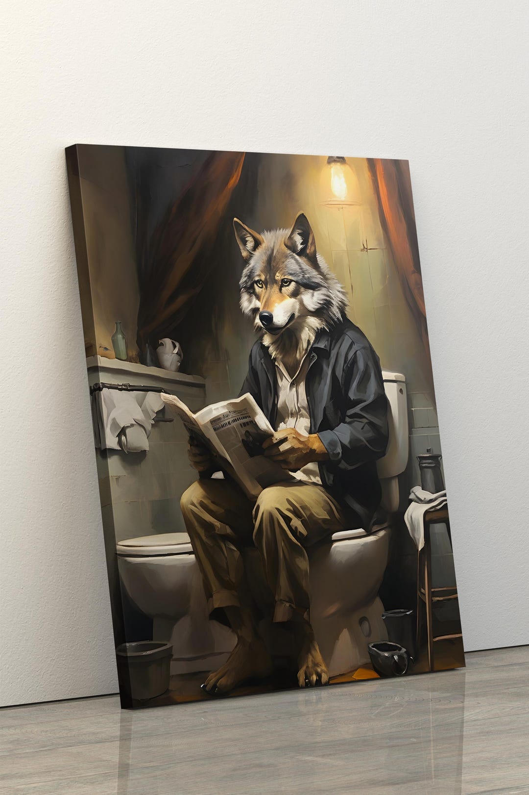 Wolf Sitting on the Toilet Reading a Newspaper Print Art, Funny ...