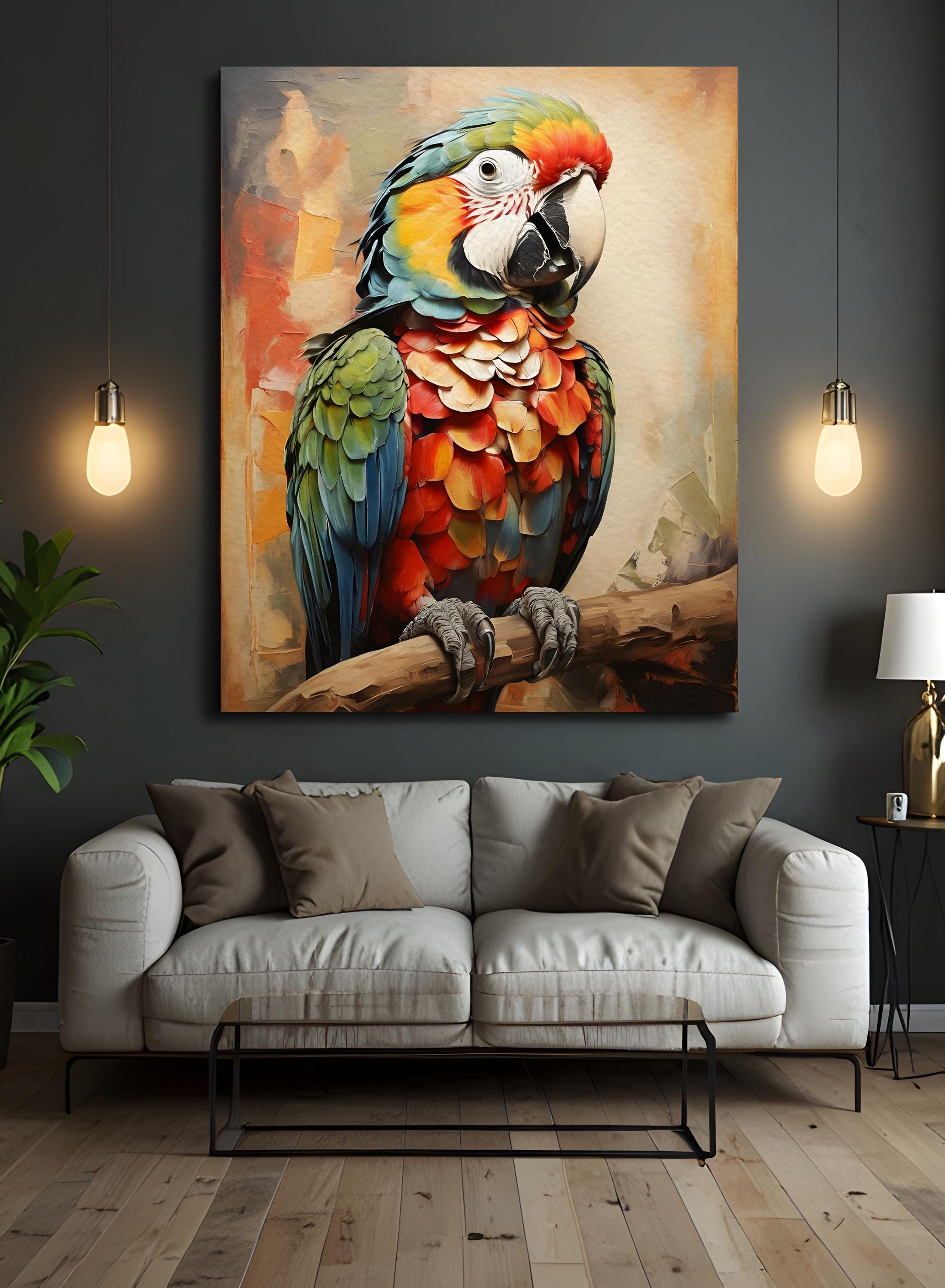 Colorful Parrot Oil Painting Canvas, Abstract Tropical Birds Canvas ...