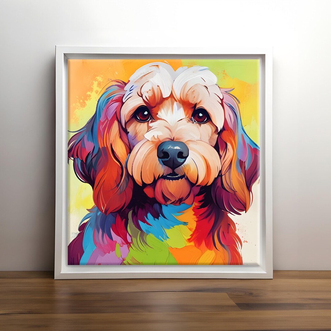 White Framed Cockapoo Dog Painting, Cute Cockapoo, Bathroom Decor, Dog ...