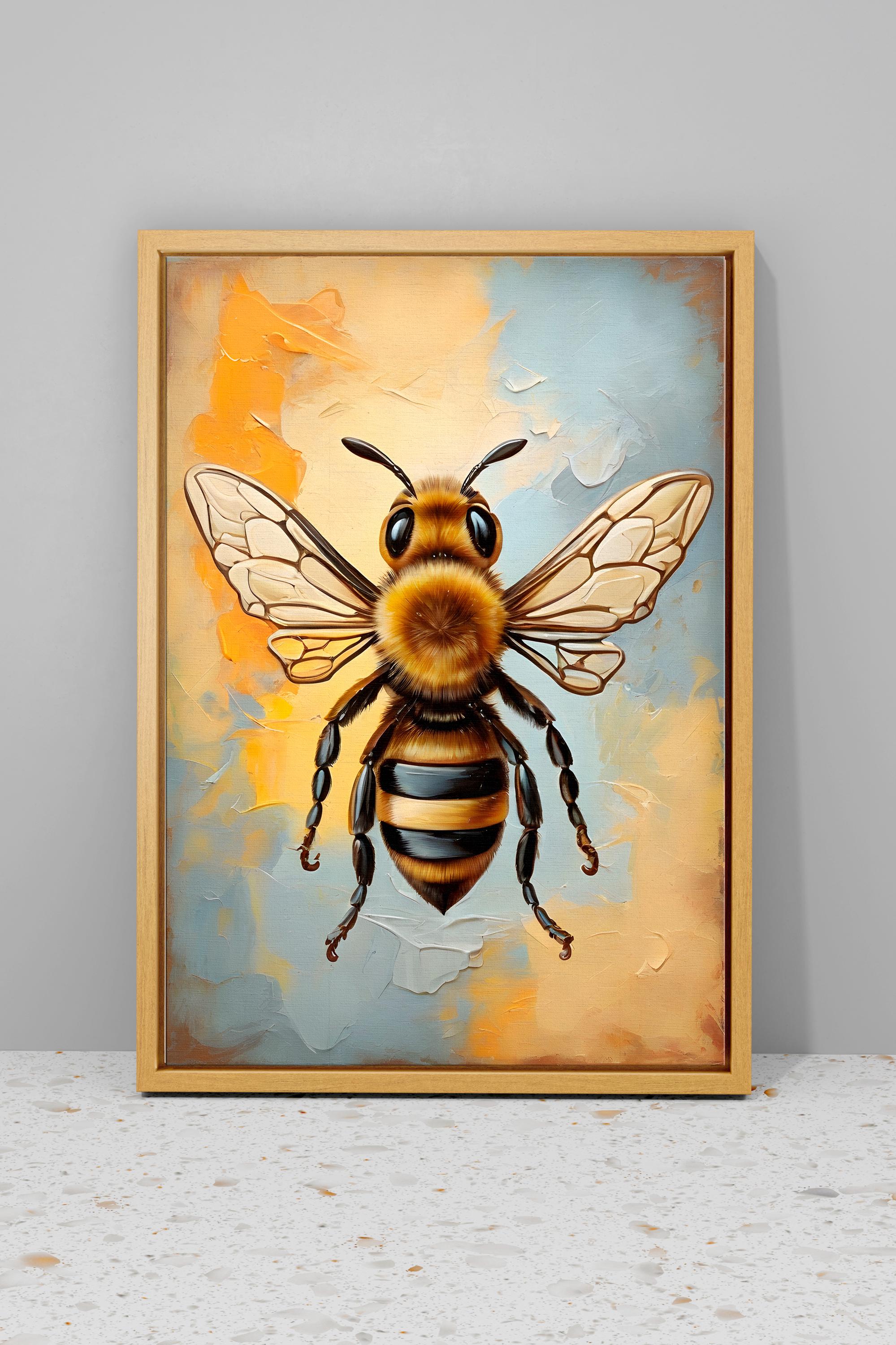 Abstract Bee Wall Art, Black Framed Canvas Bee Wall Art, Bee Decor ...