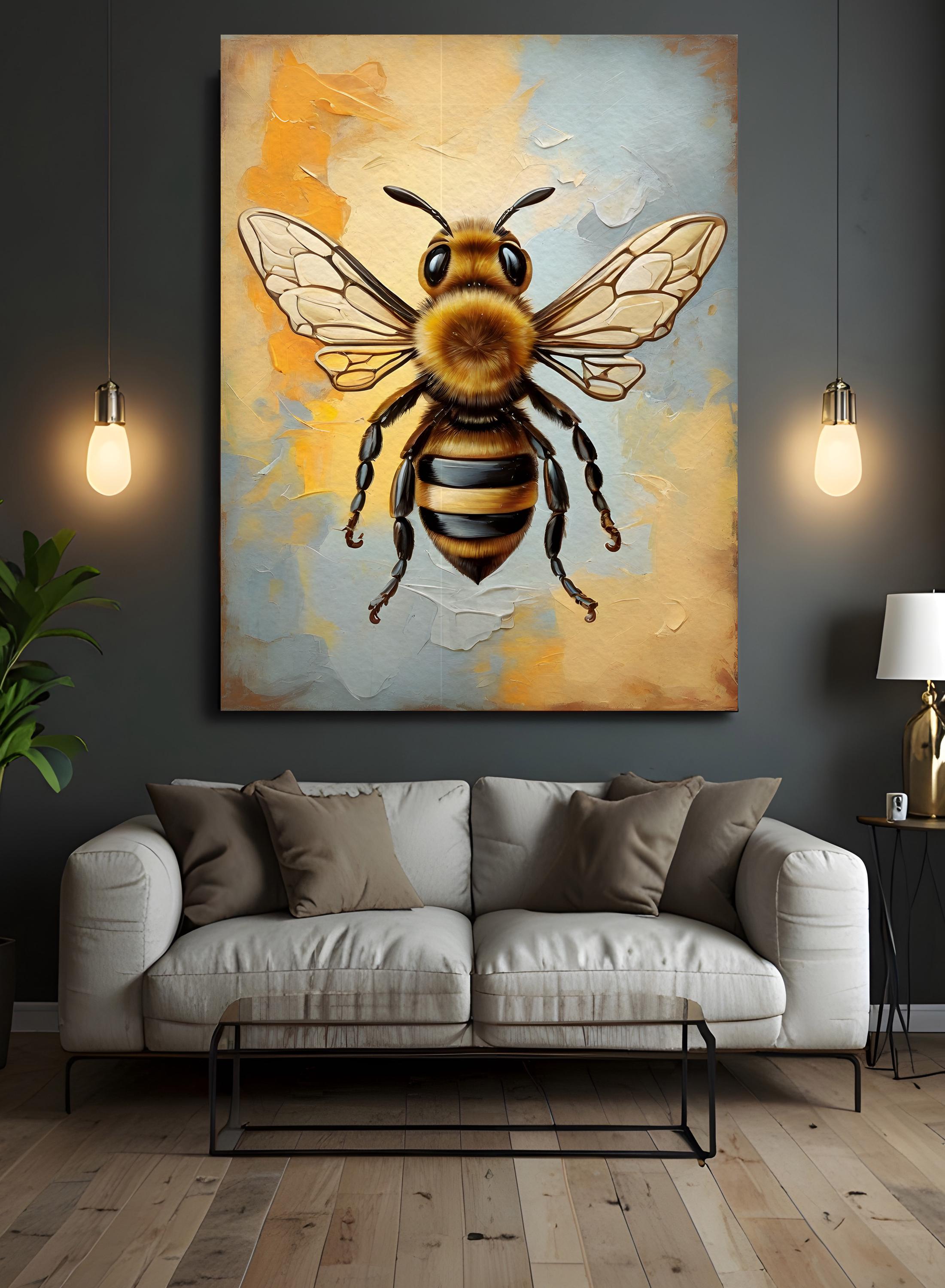 Abstract Bee Wall Art, Black Framed Canvas Bee Wall Art, Bee Decor ...
