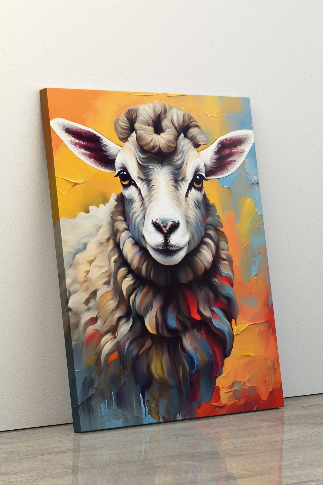 Colorful Sheep Abstract Oil Painting, Animal Splatter Style Wall Art ...