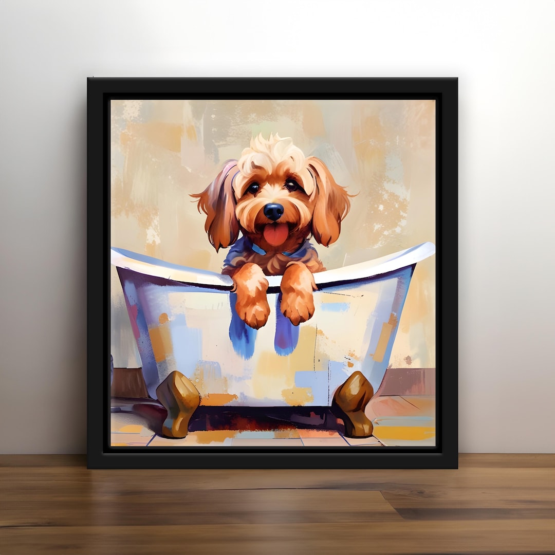 Cute Cockapoo Dog Sitting in the Bathtub Print on Canvas, Funny Dog ...