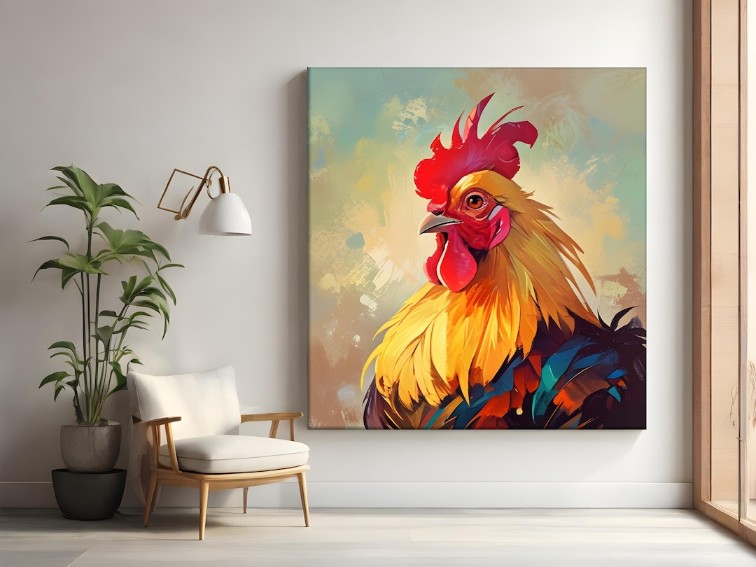 Rooster Painting Canvas, Rooster Nursery Art, Framed Poster, Farmhouse ...