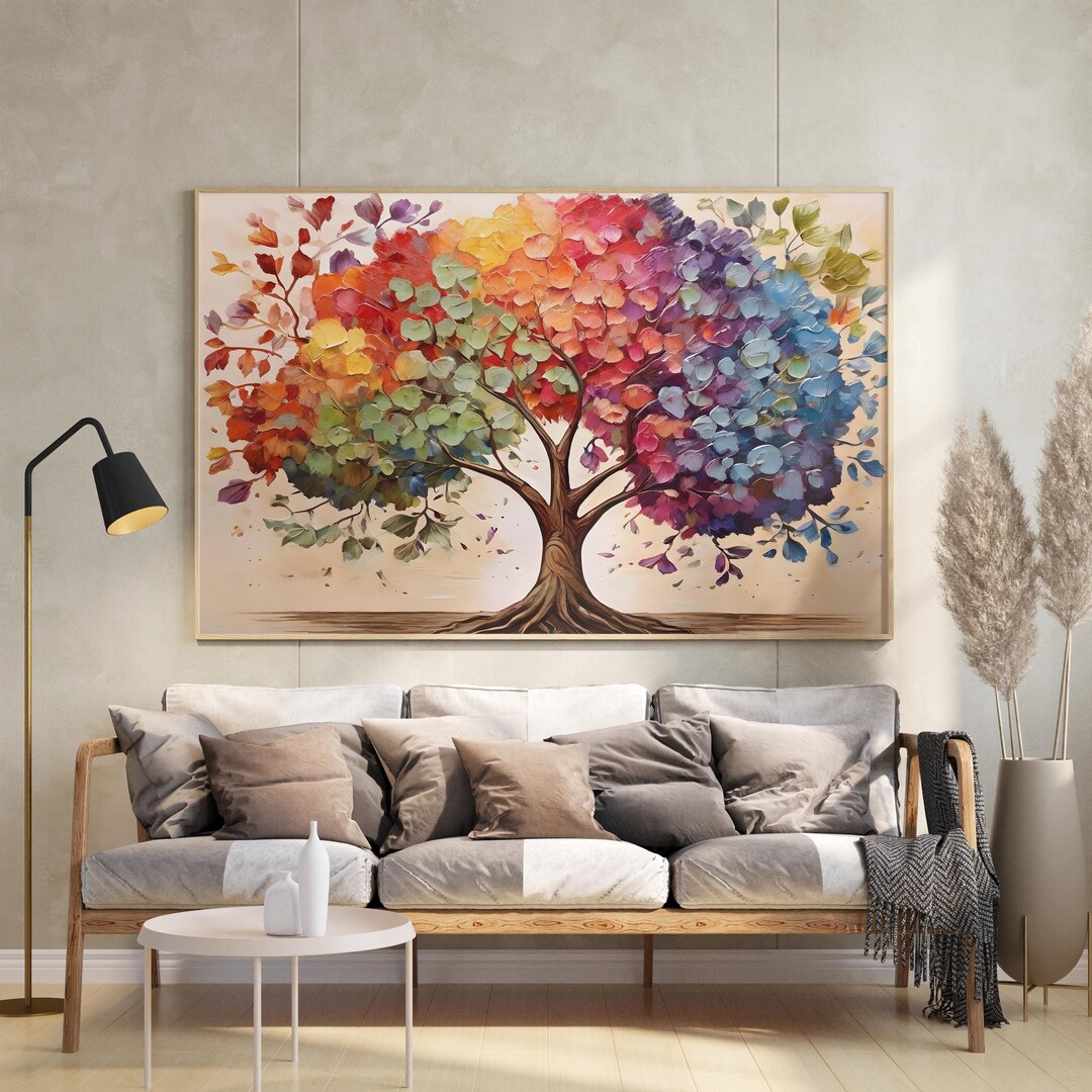Colorful Tree of Life Painting Canvas, Abstract Tree Art Poster ...