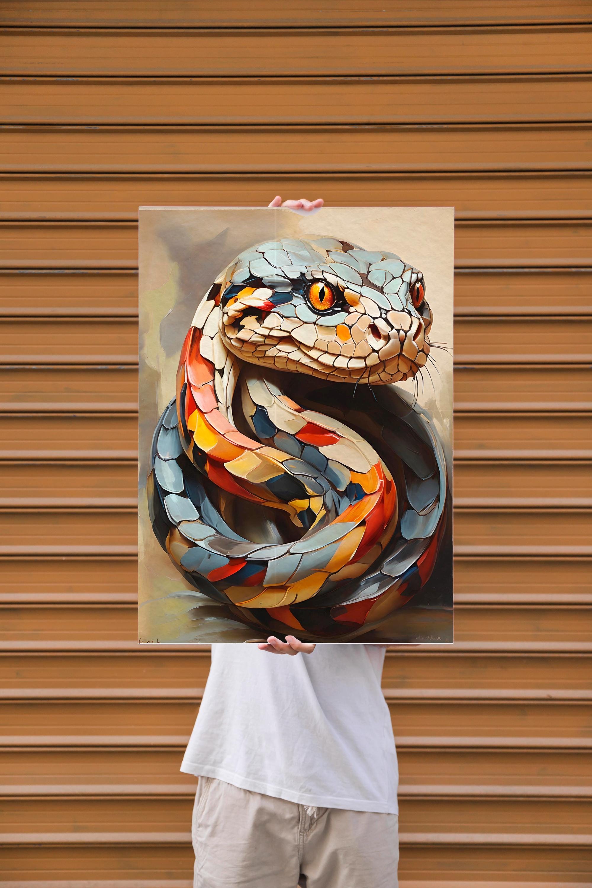 Colorful Snake Oil Painting Canvas, Animal Minimalist Art Prints, Snake ...