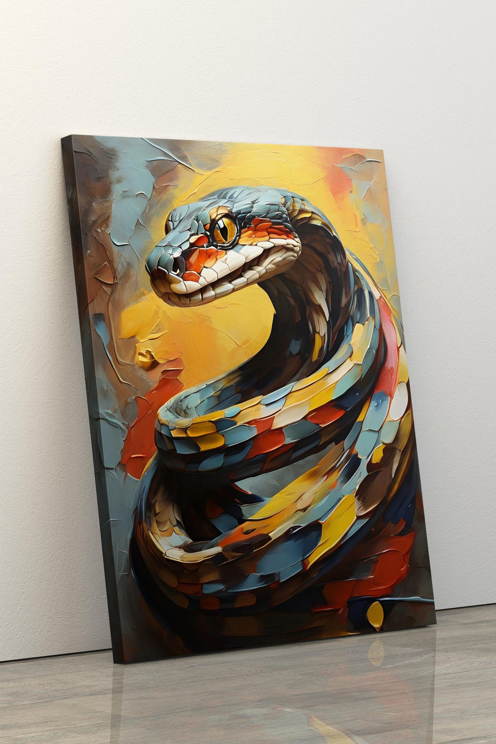 Colorful Snake Oil Painting / Vintage Animal Minimalist Art Prints ...