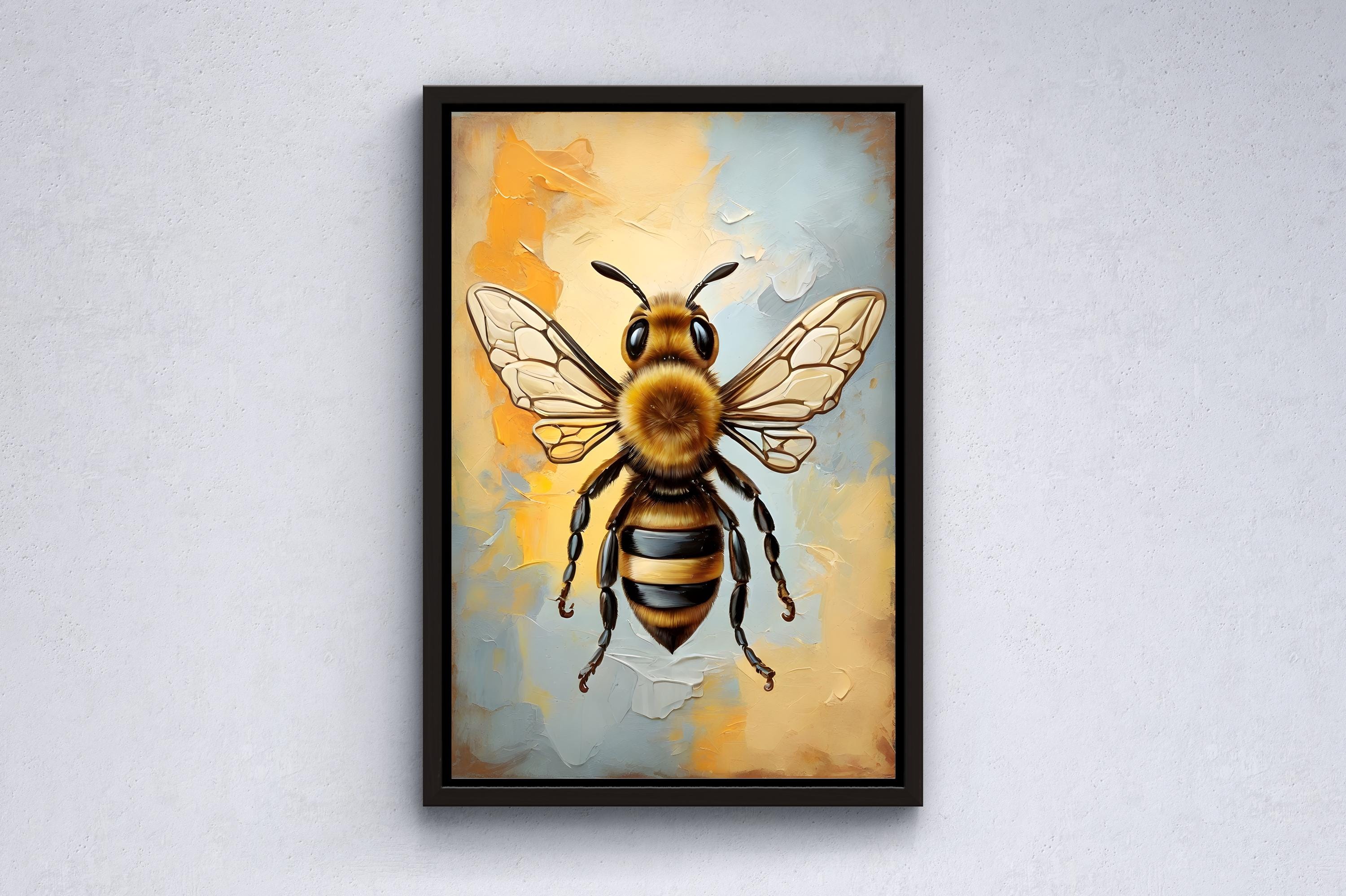 Abstract Bee Wall Art, Black Framed Canvas Bee Wall Art, Bee Decor ...