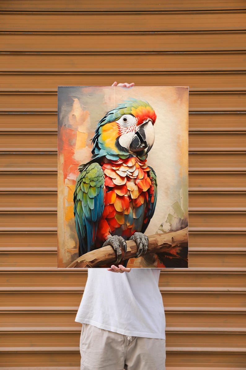 Colorful Parrot Oil Painting Canvas, Abstract Tropical Birds Canvas ...