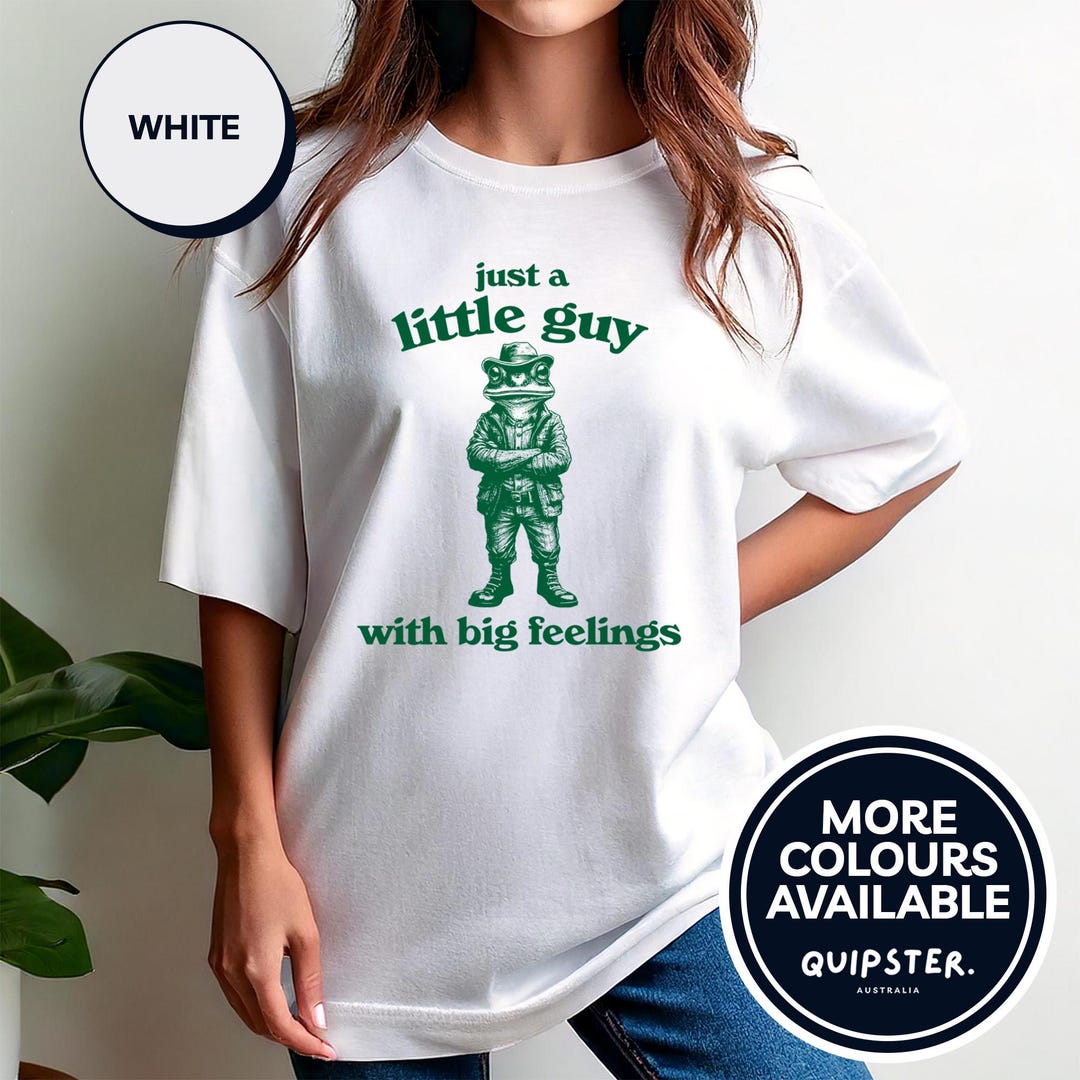 Silly Oversize Just a Little Guy With Big Feelings Frog T-shirt Retro ...