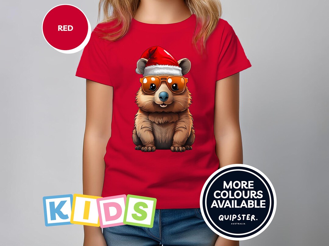 Wombat in a Santa Hat Child Unisex Graphic T-shirt Cute Kids Matching ...