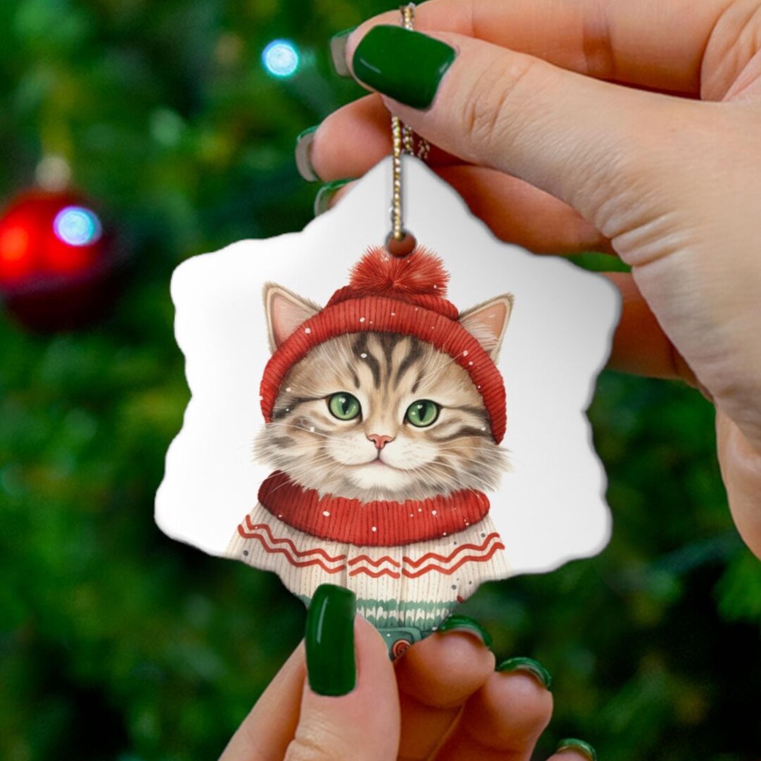 Ceramic Christmas CAT Ornament - Etsy