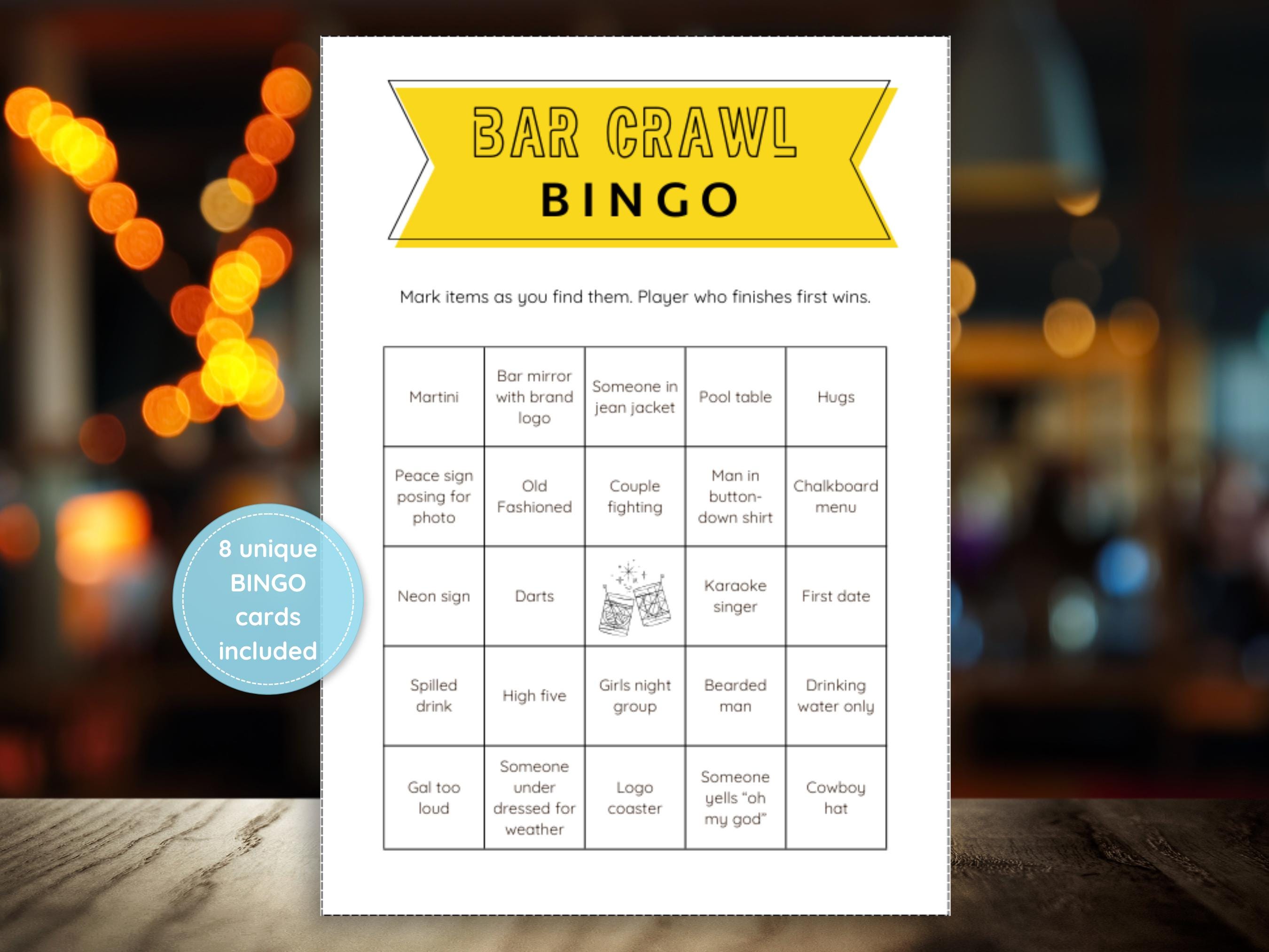 Bar Crawl Bingo | Bar Crawl Scavenger Hunt | Printable Bingo Cards for ...
