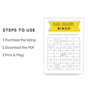 Bar Crawl Bingo | Bar Crawl Scavenger Hunt | Printable Bingo Cards for ...