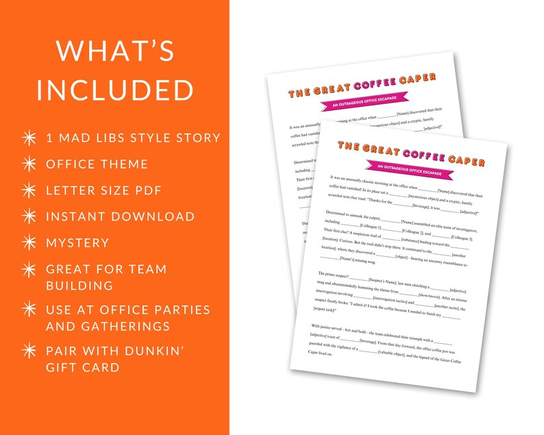 A Hilarious Mad Libs for the Office Game, the Great Coffee Caper, Mad ...