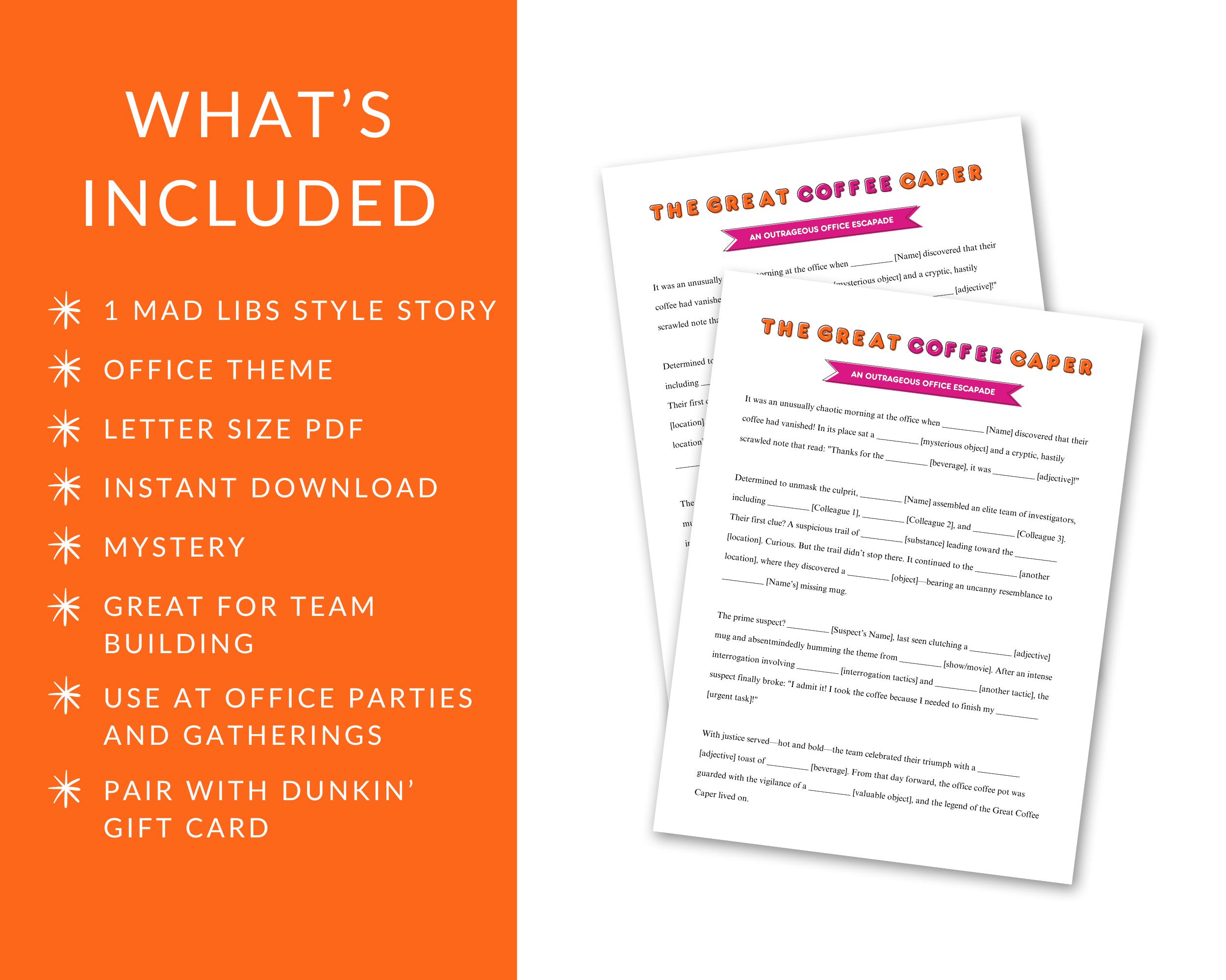 A Hilarious Mad Libs for the Office Game, the Great Coffee Caper, Mad ...