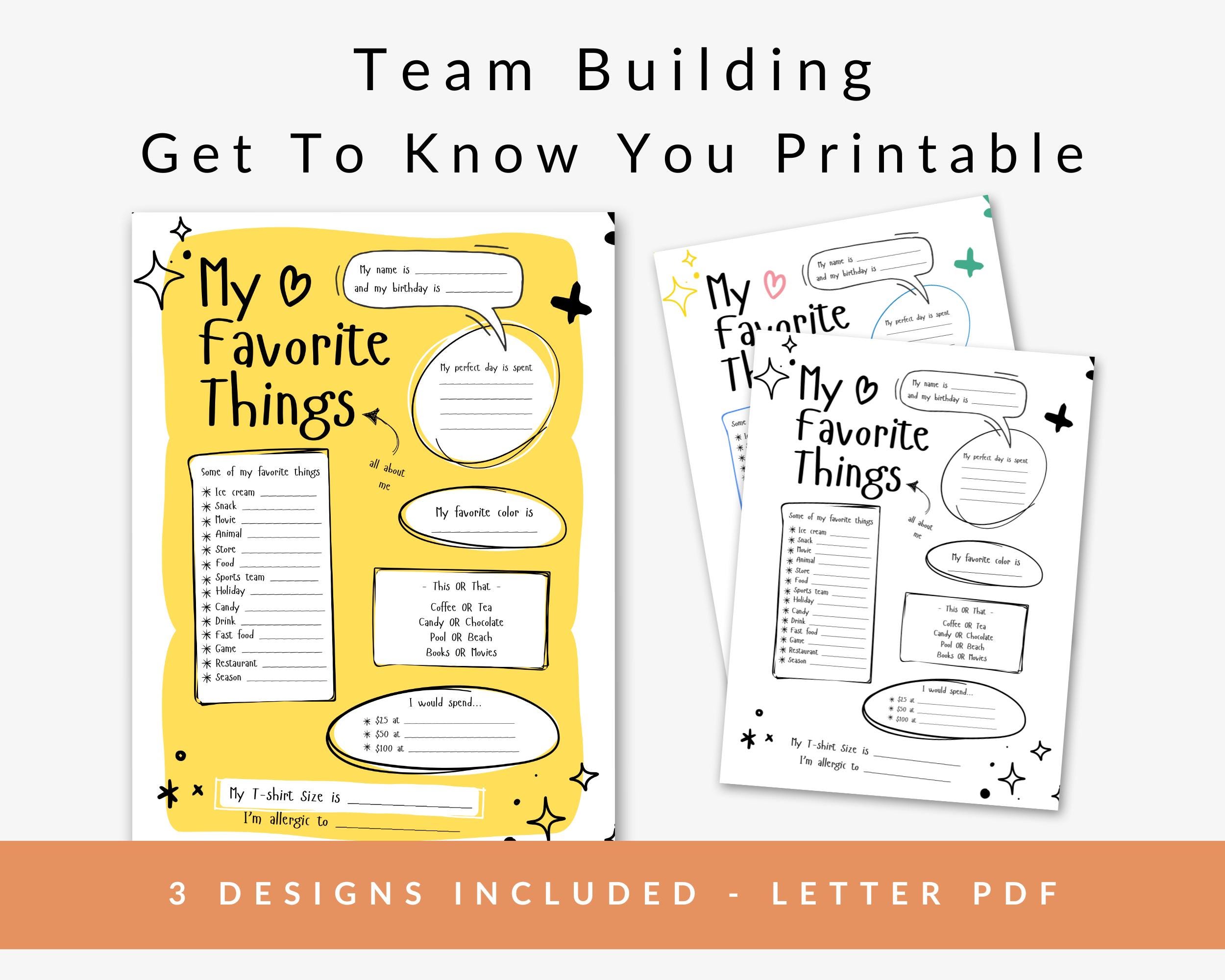 Team Building Get to Know Me Questionnaire Printable – Perfect for ...