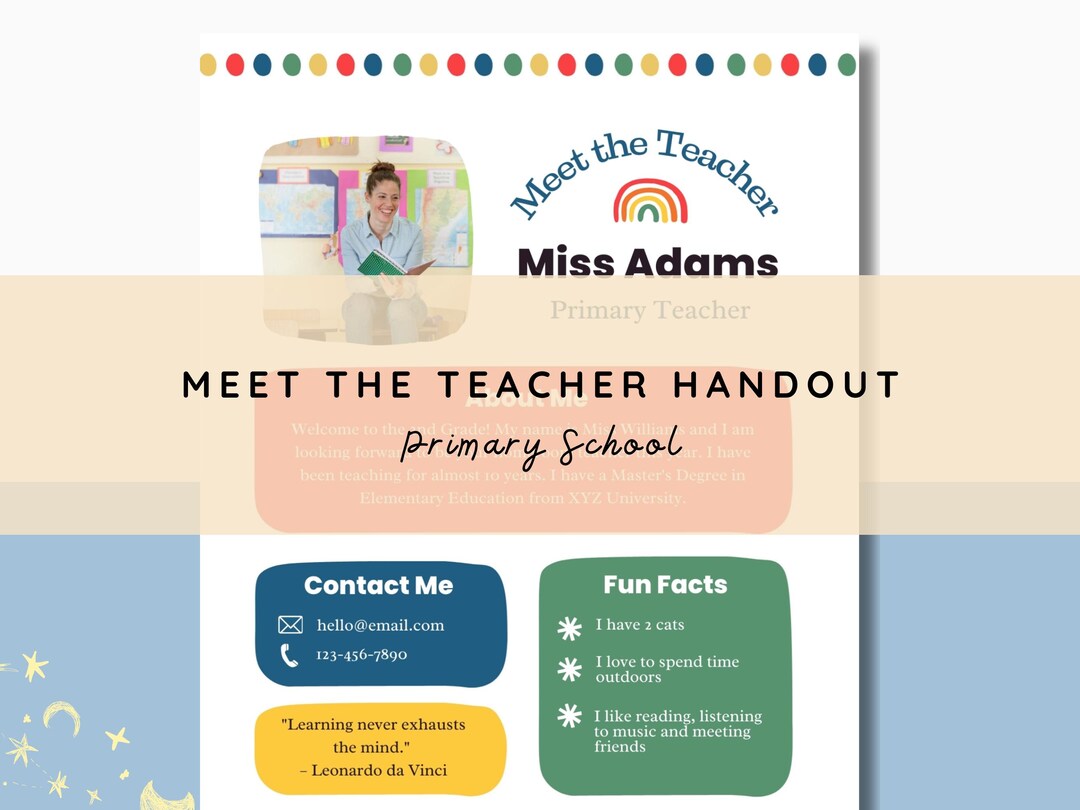 Editable Meet the Teacher Handout Template Canva Printable Back to ...