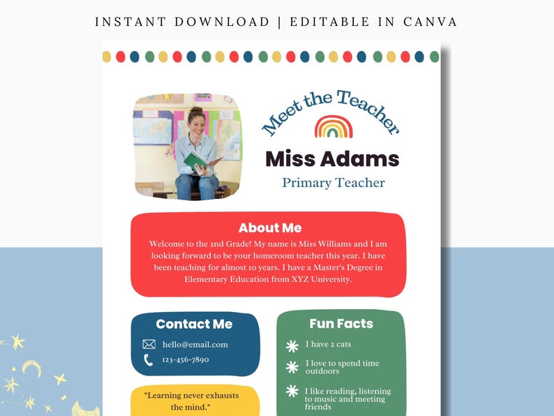 Editable Meet the Teacher Handout Template Canva Printable Back to ...