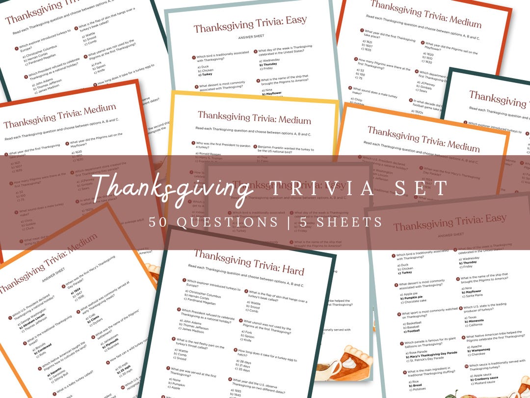 Printable Thanksgiving Trivia Game 50 Questions Fun Family Thanksgiving ...