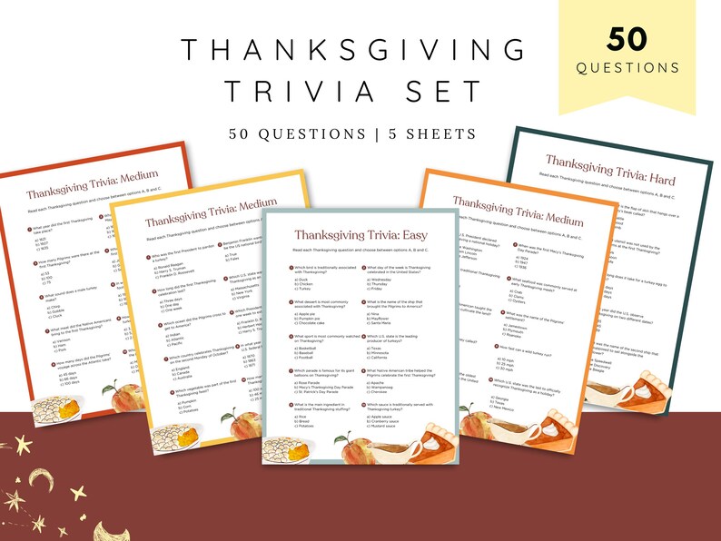 Printable Thanksgiving Trivia Game 50 Questions Fun Family Thanksgiving ...