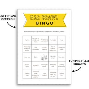 Bar Crawl Bingo | Bar Crawl Scavenger Hunt | Printable Bingo Cards for ...