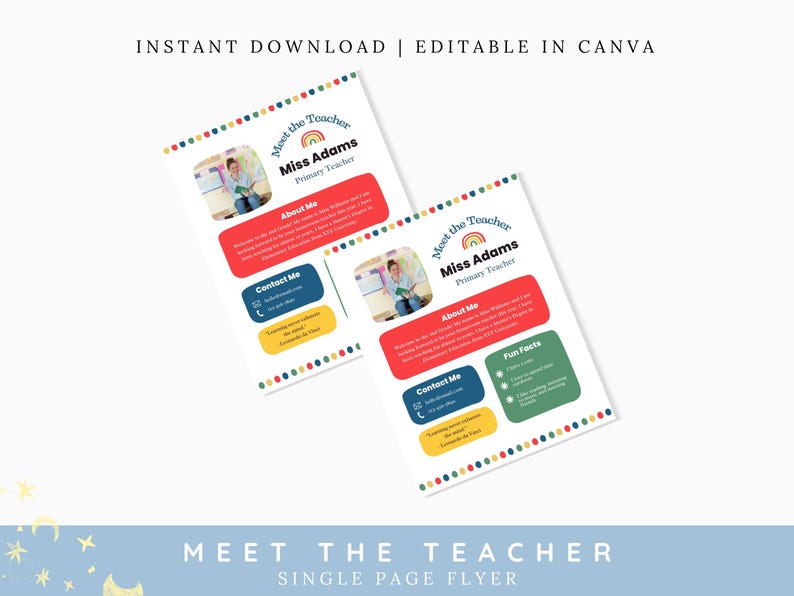 Editable Meet the Teacher Handout Template Canva Printable Back to ...