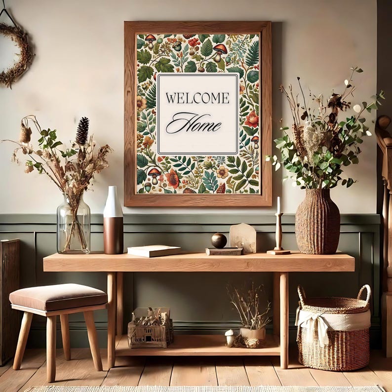 Woodland Welcome Home Sign Printable Wall Art, Botanical Decor, Rustic ...