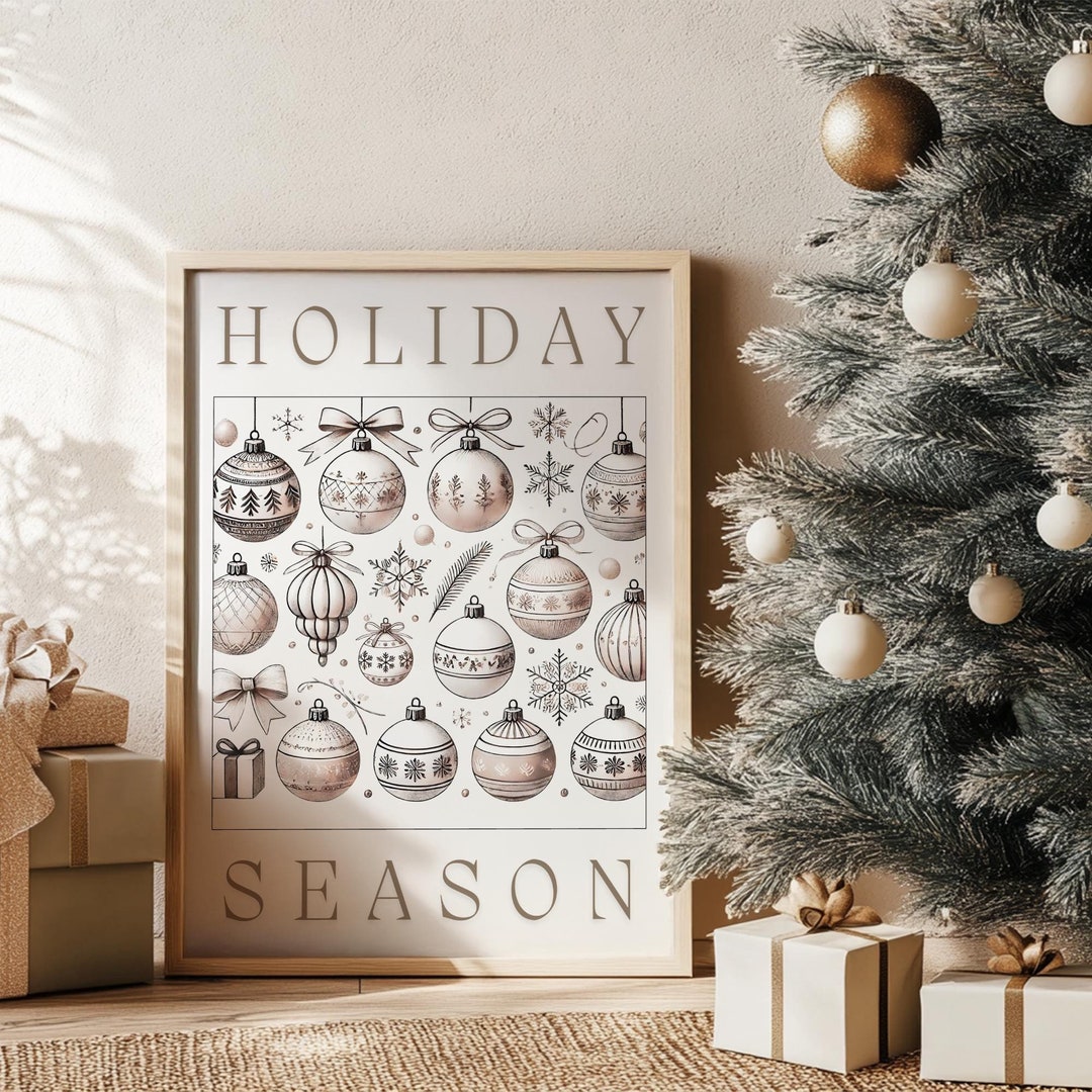 Elegant Holiday Season Printable Wall Art Festive Christmas Ornament ...