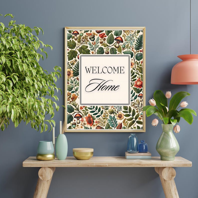Woodland Welcome Home Sign Printable Wall Art, Botanical Decor, Rustic ...