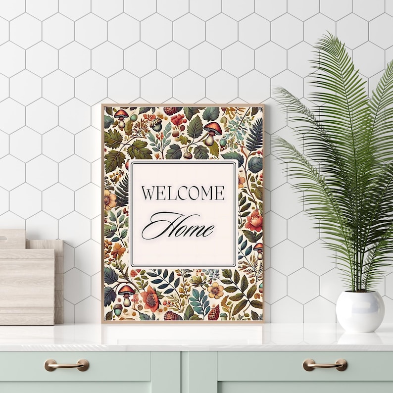 Woodland Welcome Home Sign Printable Wall Art, Botanical Decor, Rustic ...