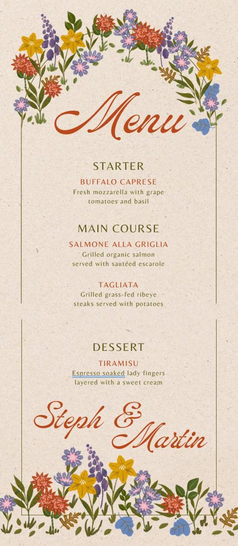 Floral Wedding Menu Design Template - Etsy