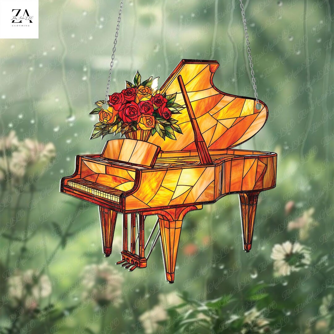 Grand Piano ACRYLIC Window Hanging, Piano With Roses Decor, Music Lover ...