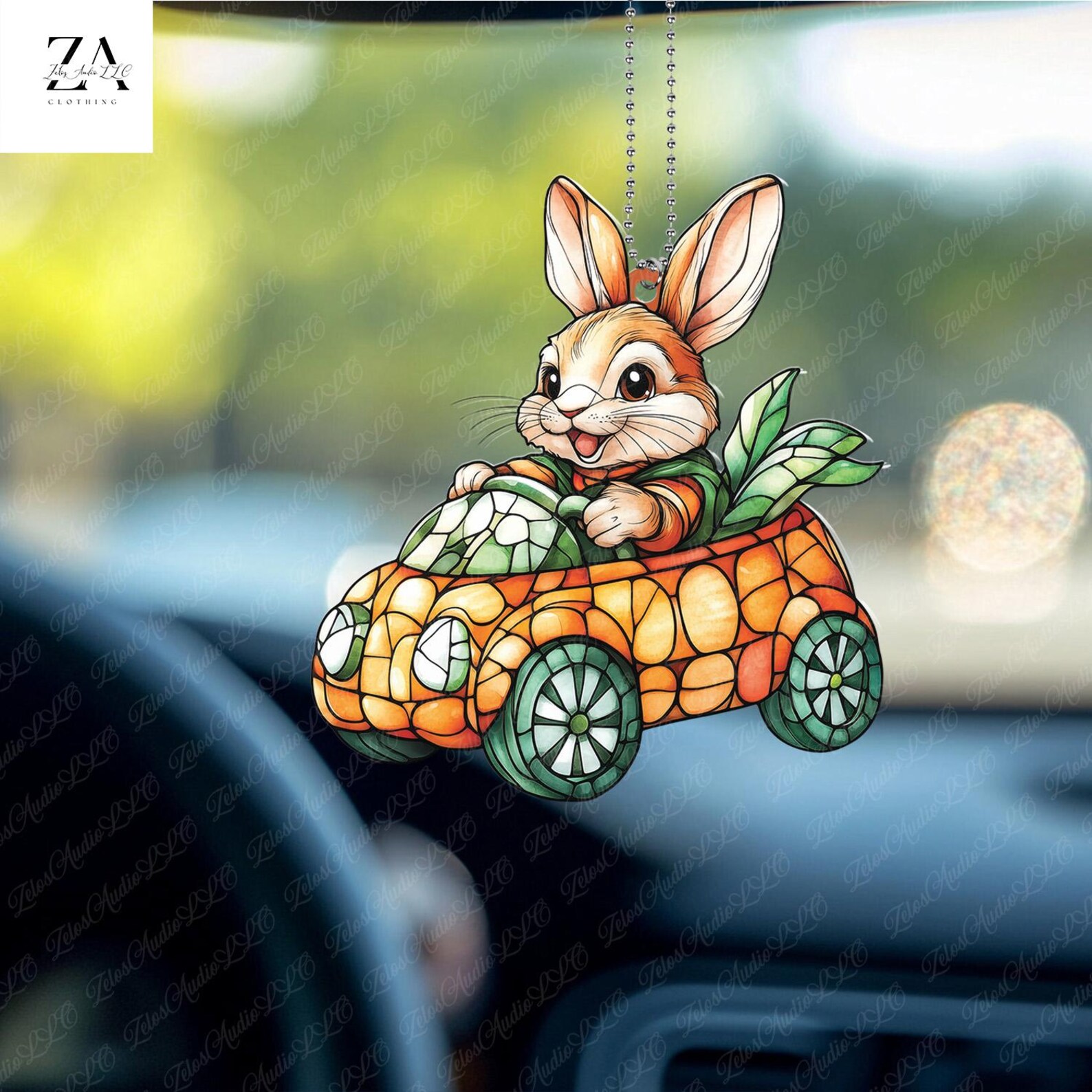 Charming Bunny Driving a Pineapple Car Acrylic Window Hanging Cute and ...