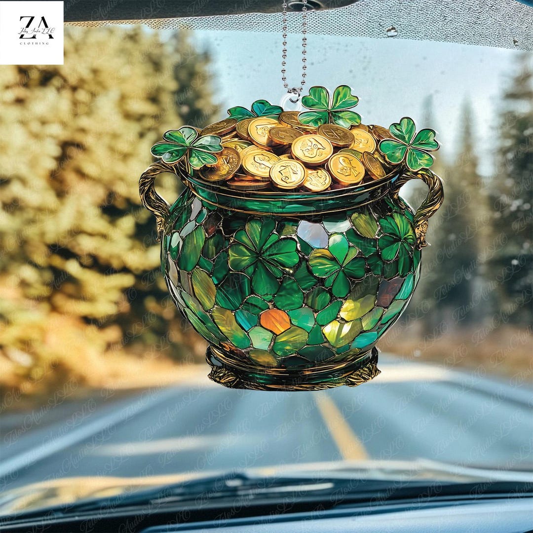 Pot of Gold Acrylic Window Hanging, Cloverleaf Ornament, Irish St ...