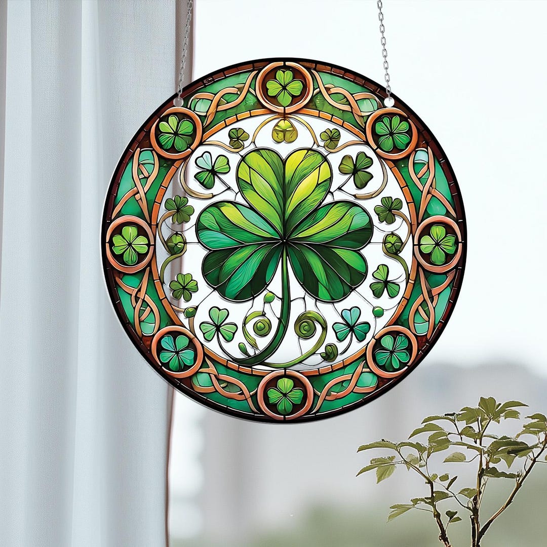 Shamrock Clover Acrylic Window Hanging, Ireland Wall Art, Irish Window ...