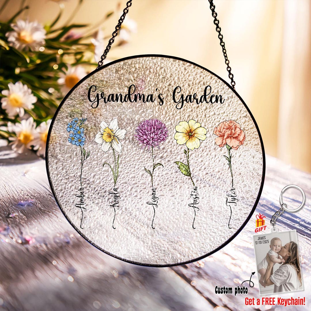 BUY 1 Get 1 FREE KEYCHAIN | Custom Birth Flower Stained Glass ...