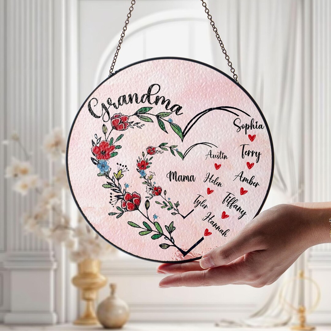 Custom Grandma Heart With Kids Name Suncatcher, Happy Mother's Day ...