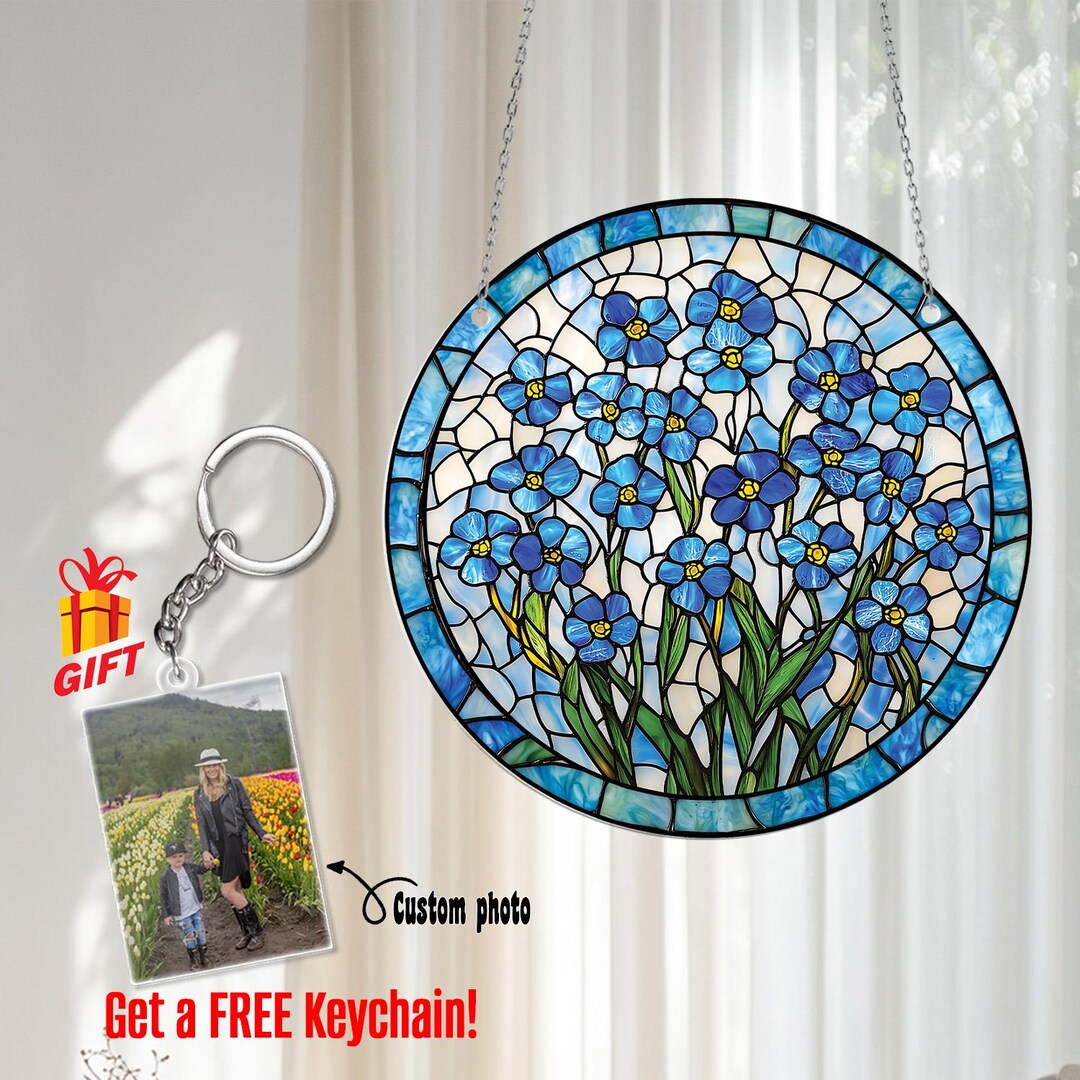 BUY 1 Get 1 FREE KEYCHAIN | Forget Me Not Flower Window Hanging ...