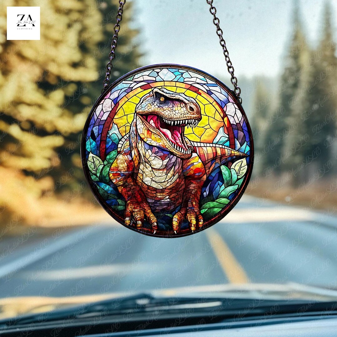 T-rex Dinosaur Stained Glass Window Hanging - Colorful Jurassic Design ...