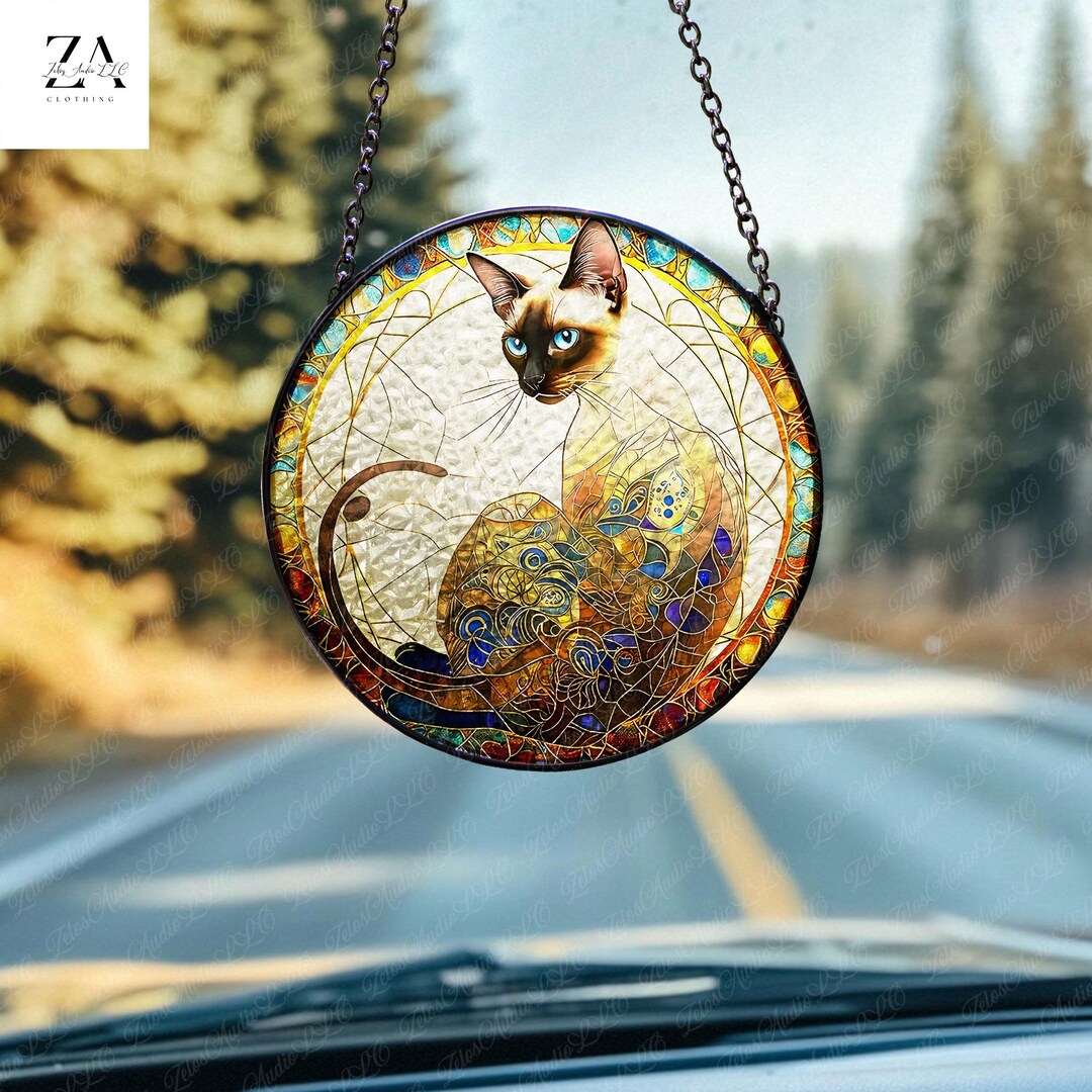 Elegant Siamese Cat Stained Glass Window Hanging - Artistic Stained ...