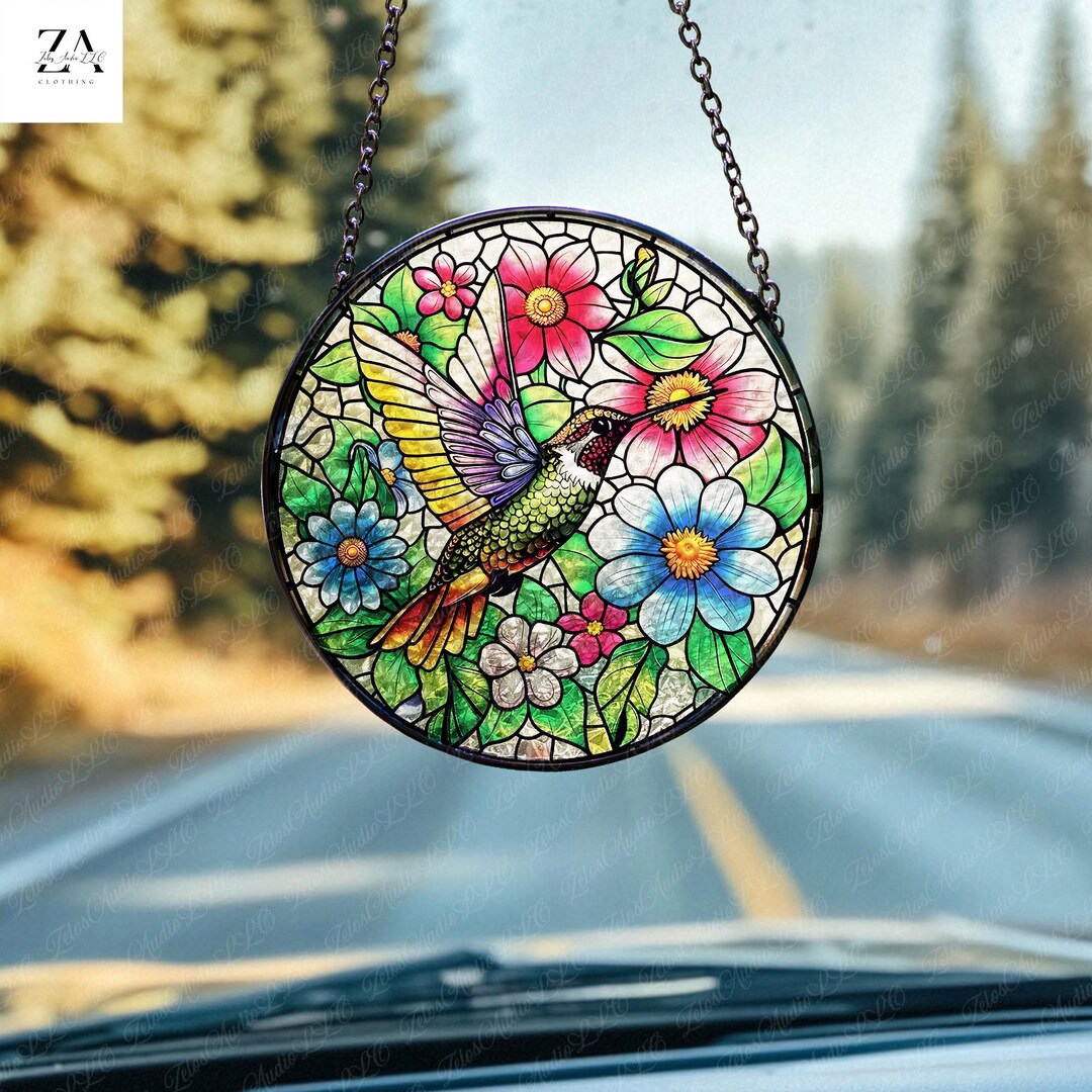 Hummingbird Stained Glass Window Hanging Vibrant Floral Design With ...