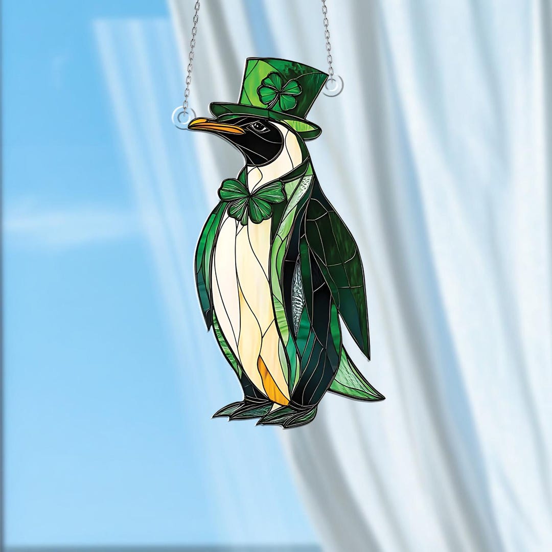 St Patrick's Day Penguin Window Hanging, St Patrick's Day Gift ...